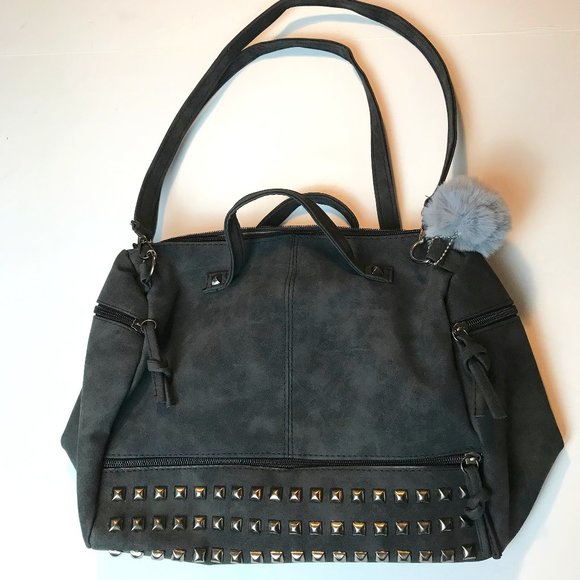 Bags | Womens Charcoal Gray Hobo Style Handbag With Pyramid Studs ...